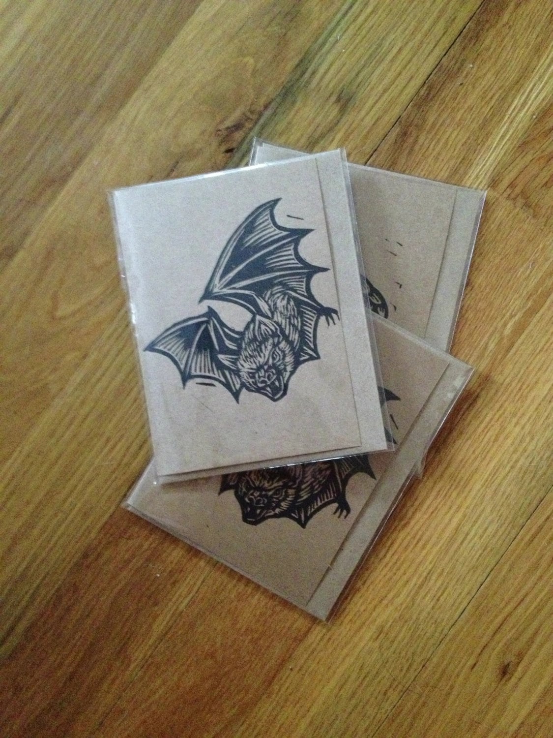 Bat Linocut Greeting Card Hand Printed Kraft Paper Card - Etsy