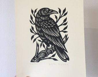 Raven Linocut | Etsy
