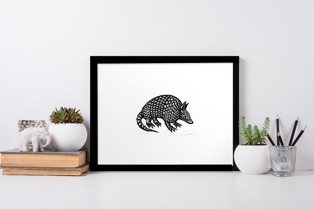 Armadillo Print Wall Art Rustic Home Decor Linocut Print - Etsy