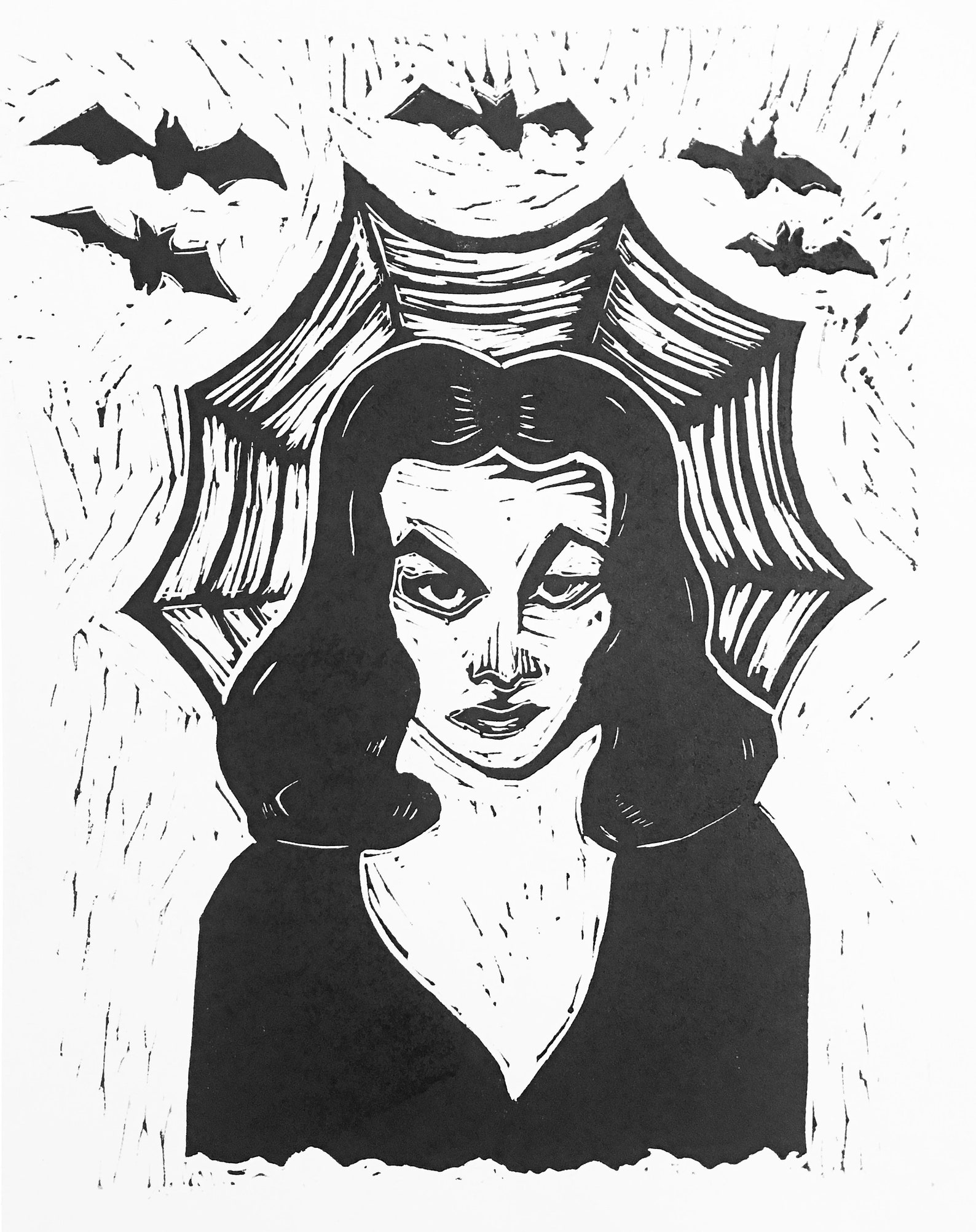Gothic Decor Horror Decor Linocut Art Vampira Art Print - Etsy