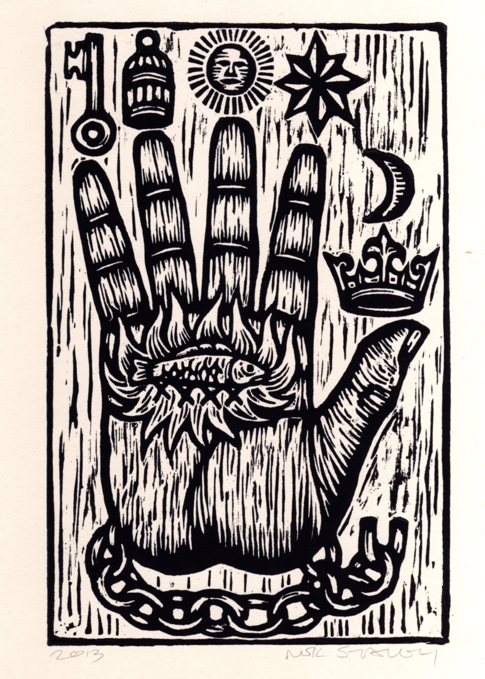 The Philosopher's Hand Woodcut Art Print Hand of Mystery | Etsy