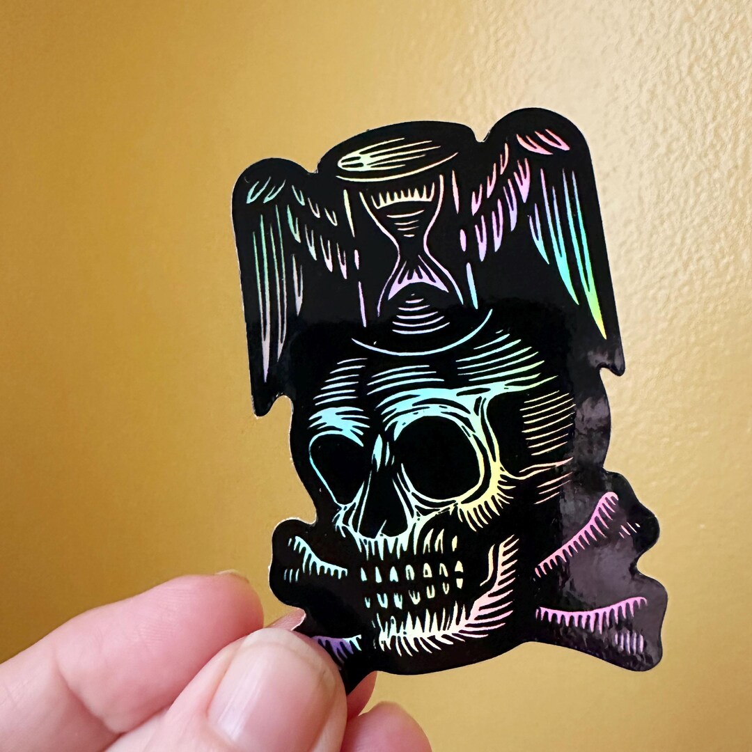 Memento Mori Skull With Hourglass Holographic Sticker - Etsy