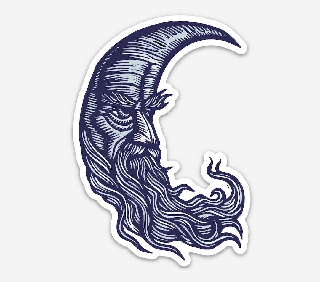 Moon With Face Linocut Graphic Sticker - Car Window Sticker - Water ...