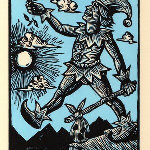 Tarot Card Art - the Fool Tarot Linocut Art Print - Jester Art ...