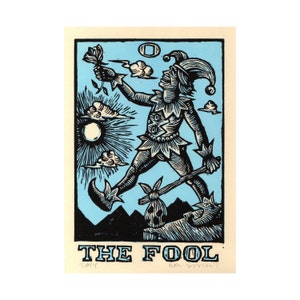 Tarot Card Art - the Fool Tarot Linocut Art Print - Jester Art ...