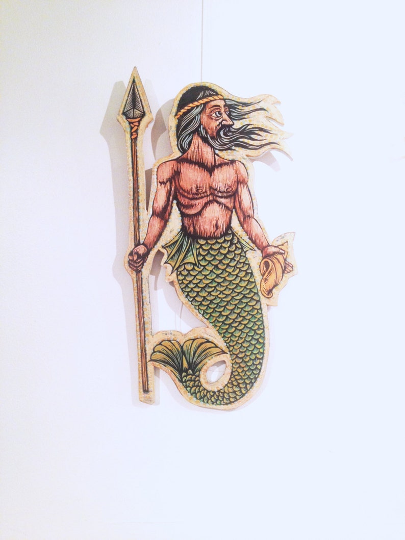 King Neptune Original Wall Art Beach House Decor Merman | Etsy