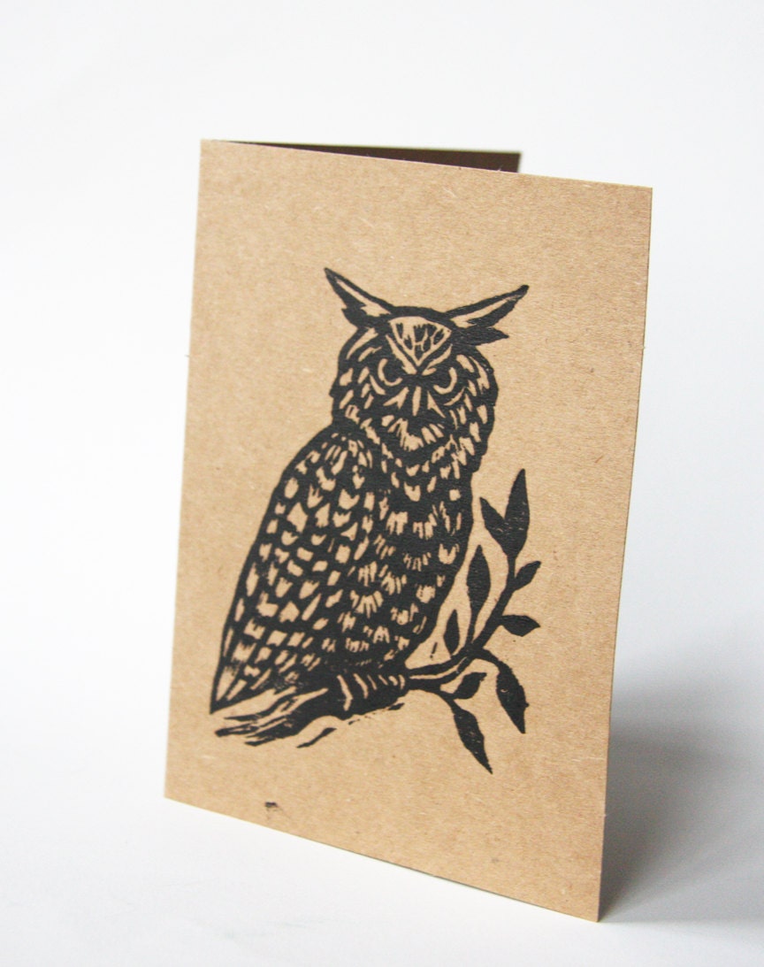 Owl Note Cards Letterpress Cards Rustic Blank Greeting | Etsy
