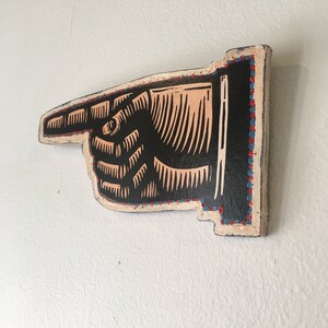 Pointer Finger Woodcut Print on Wood - Manicule - Hand Art - Pointing ...