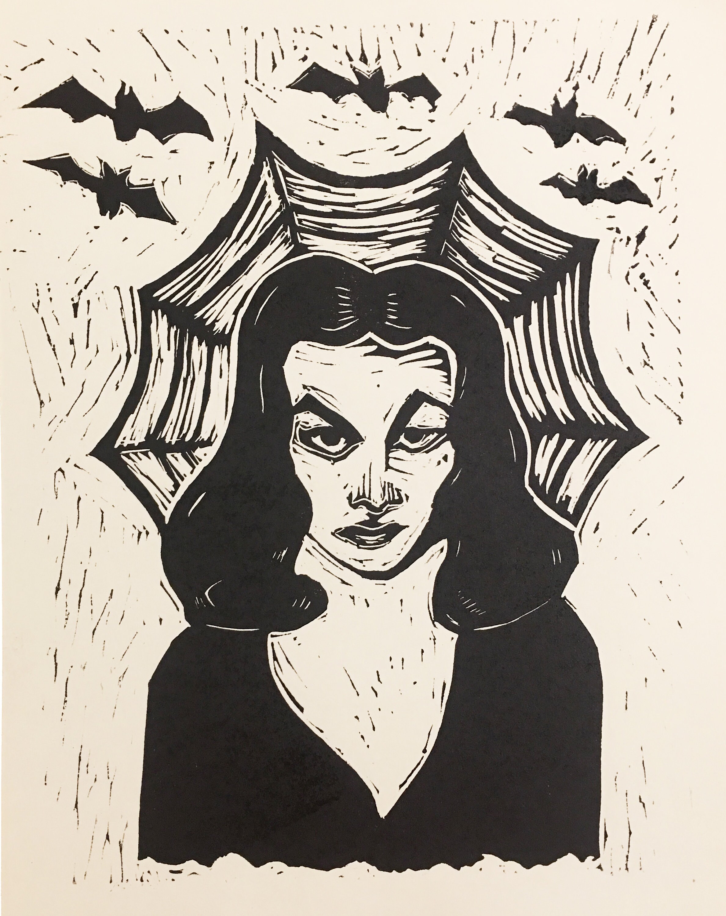 Gothic Decor Horror Decor Linocut Art Vampira Art Print | Etsy