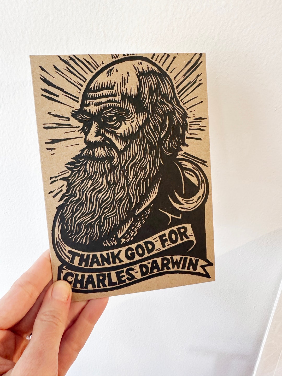 Charles Darwin Postcard Funny Postcards Letterpress Postcards Linocut ...