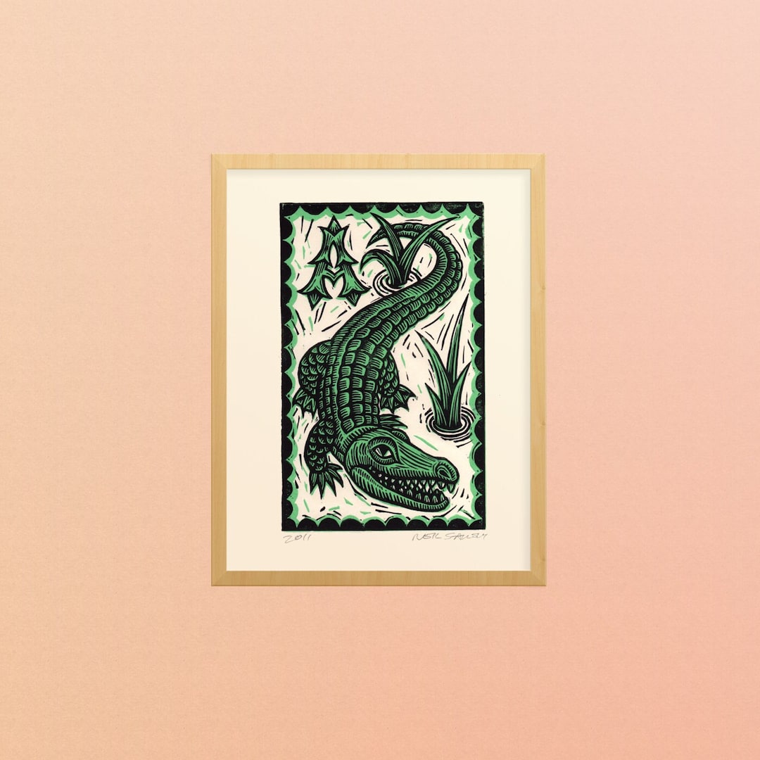 Kids Room Decor - Baby Shower Gift for Boy- Alligator Linocut Art 8 ...