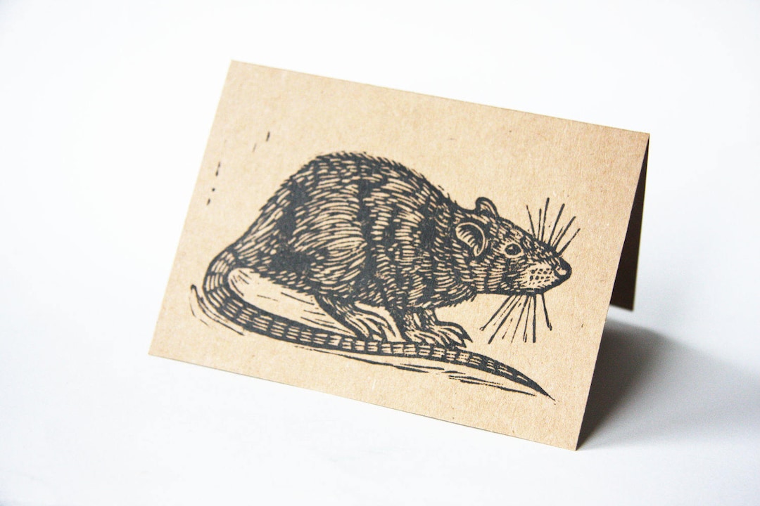 Card With Rat Note Card Single or Set of Cards Rat Linocut Art ...