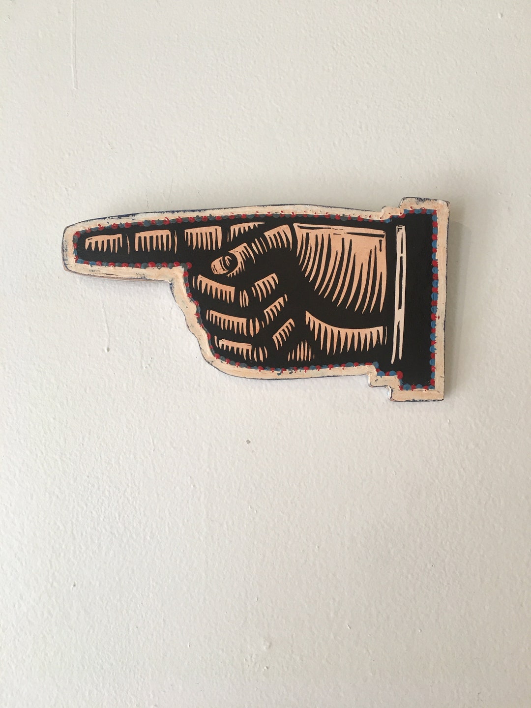 Pointer Finger Woodcut Print on Wood - Manicule - Hand Art - Pointing ...