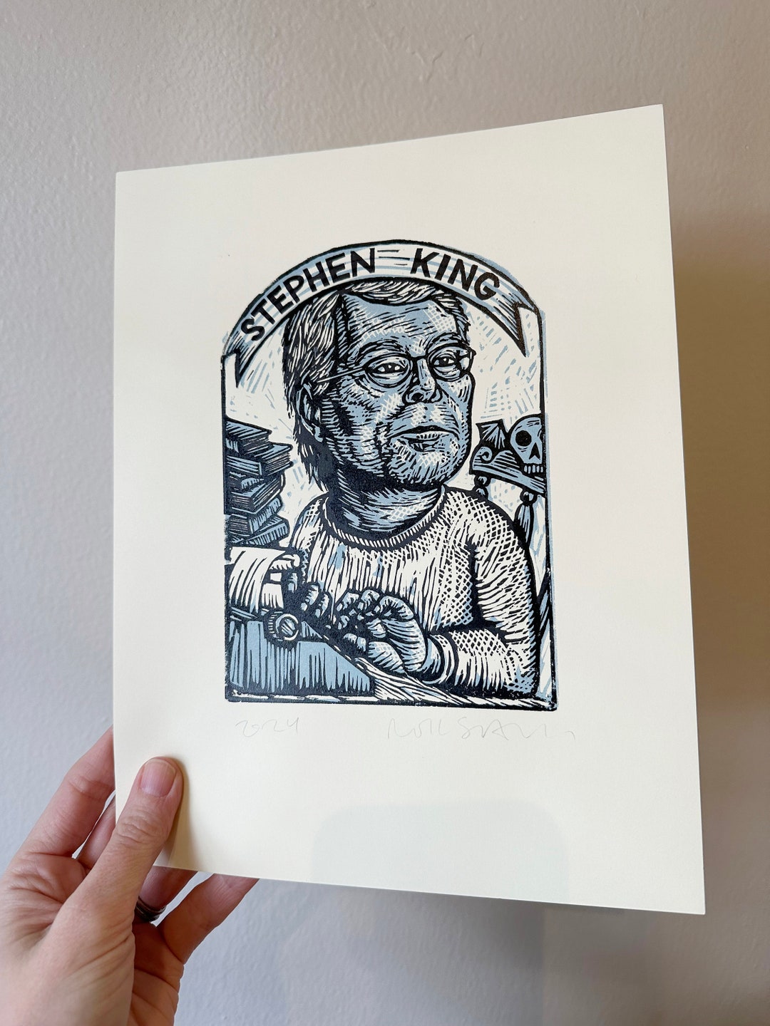 Stephen King Linocut Portrait 8.5x11 Print for Book Nerd Literary Wall ...