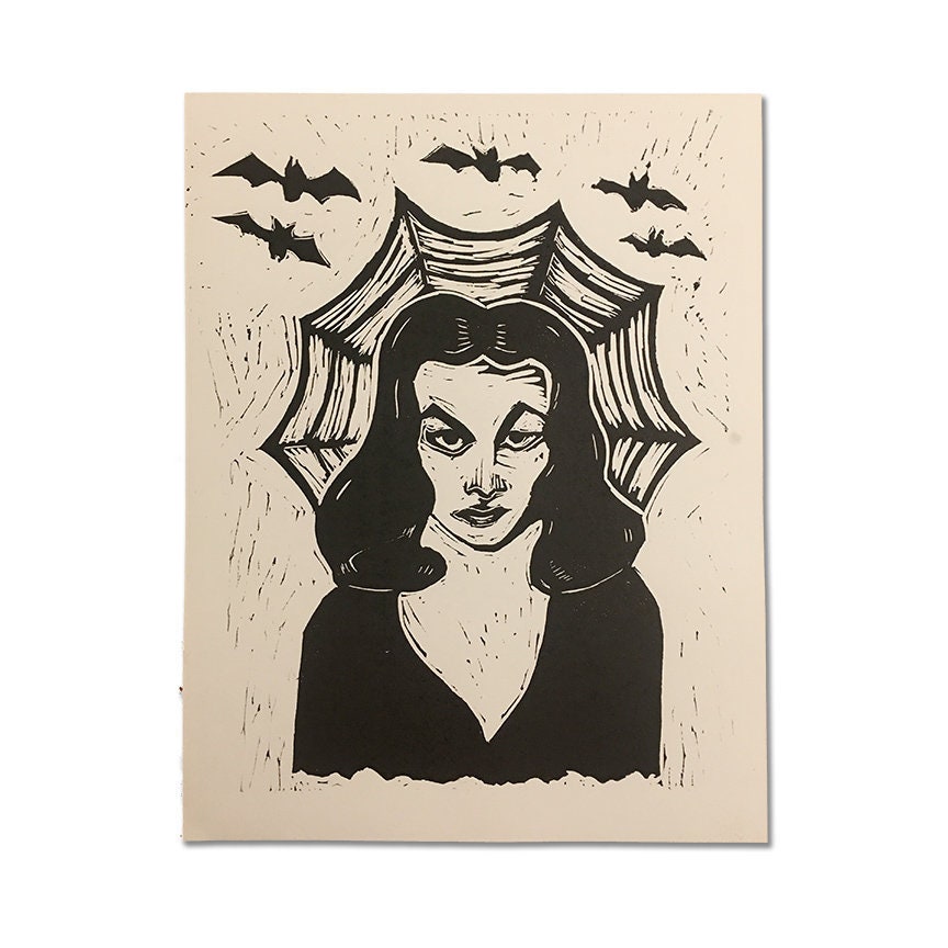 Gothic Decor Horror Decor Linocut Art Vampira Art Print | Etsy