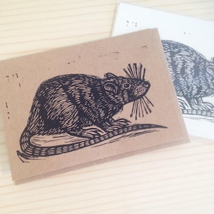 Card With Rat Note Card Single or Set of Cards Rat Linocut Art ...
