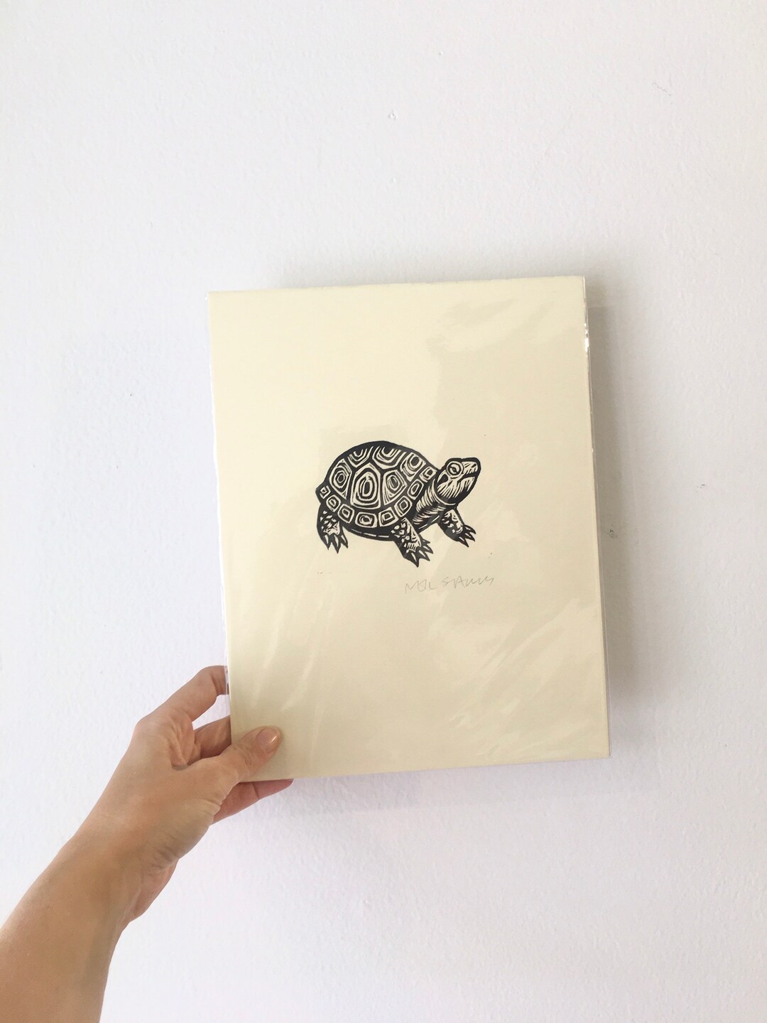 Original Art Turtle Linocut Art Print - Hand Printed Original Linocut ...