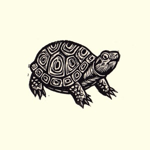 Original Art Turtle Linocut Art Print - Hand Printed Original Linocut ...