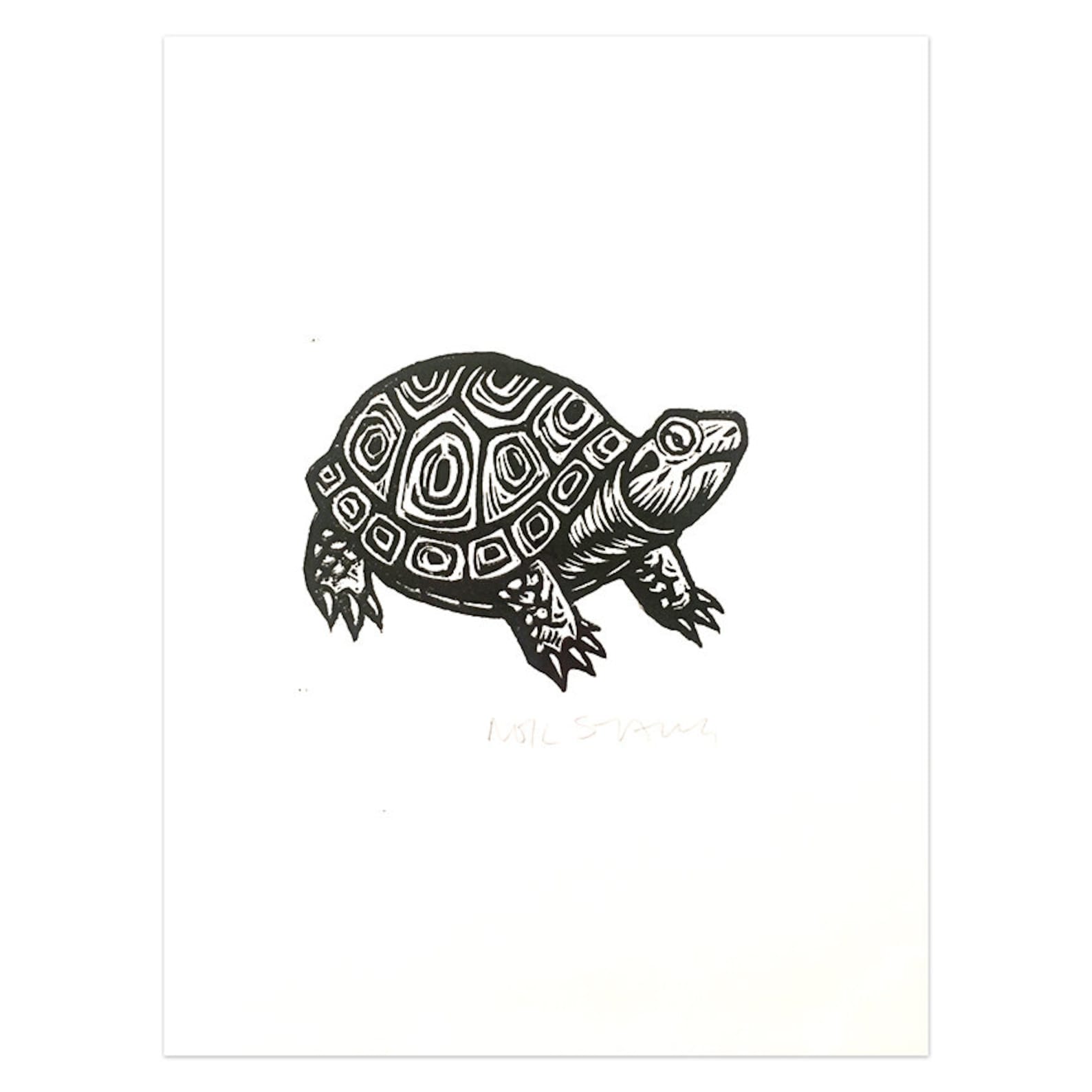 Original Art Turtle Linocut Art Print Hand Printed Original - Etsy
