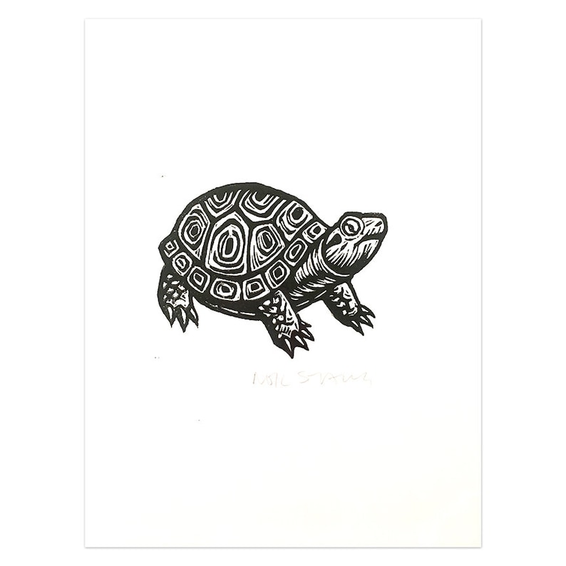 Original Art Turtle Linocut Art Print Hand Printed Original - Etsy