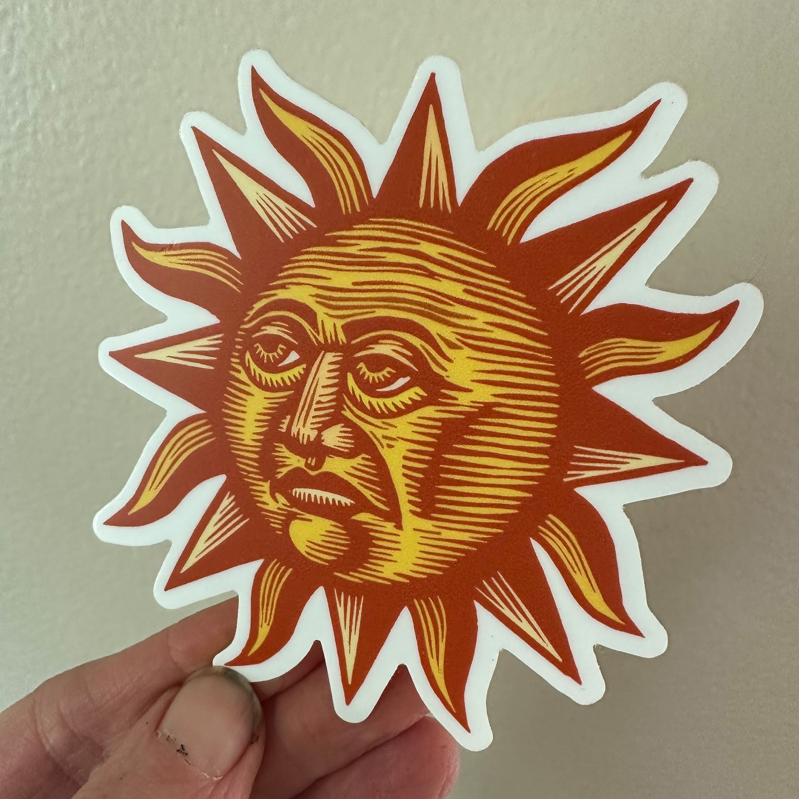 Medieval Style Linocut Sun Sticker - Waterproof Vinyl Sticker for Car ...