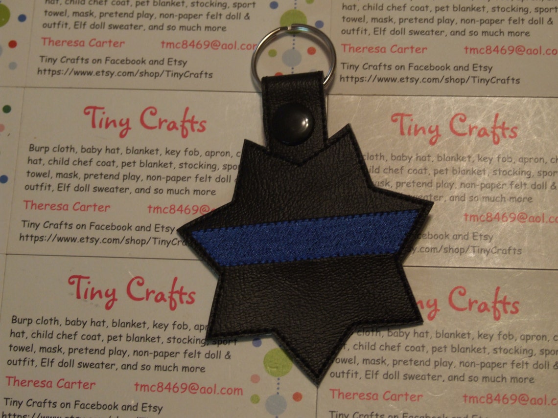 Thin Blue Line 7 Point Star Sheriff Police Shield Key Fob Chain Ring ...