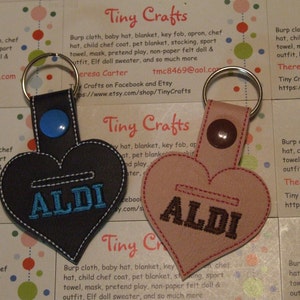 Heart Shaped Aldi Quarter Coin Holder Grocery Aldi Key Fob Chain Ring ...