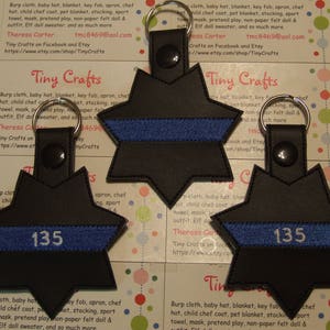 Thin Blue Line 7 Point Star Sheriff Police Shield Key Fob Chain Ring ...