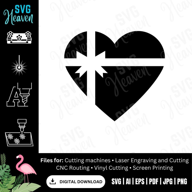 Ribbon Wrapped Heart Svg Decorative Heart Design Ai, Eps, Pdf, Png, Jpg ...