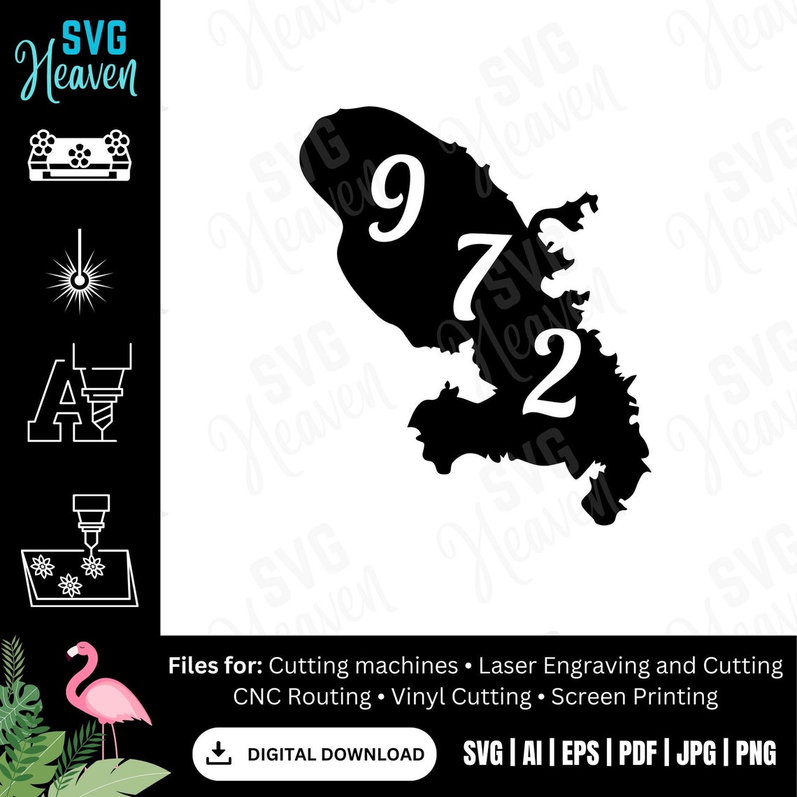 Martinique 972 SVG Map - Commercial Use for Print on Demand, Cut Files ...