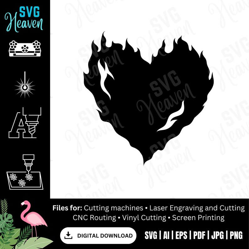Fire Heart Svg | Flaming Heart Design | Ai, Eps, Pdf, Png, Jpg, Svg ...