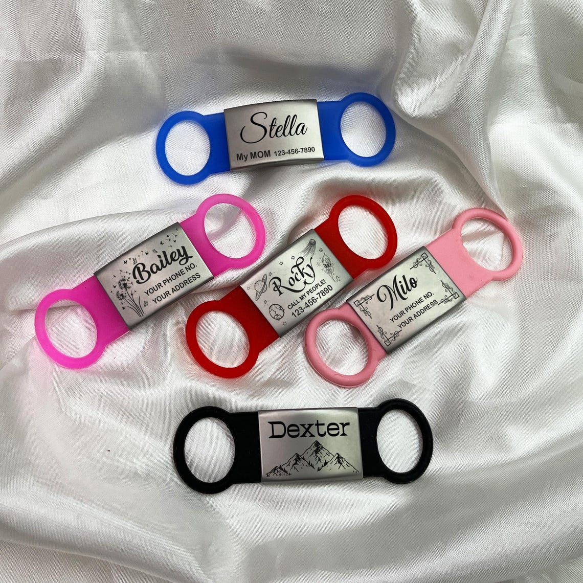 Slide on Dog Tag for Collar, Personalized Silicone Custom Dog Collar ...