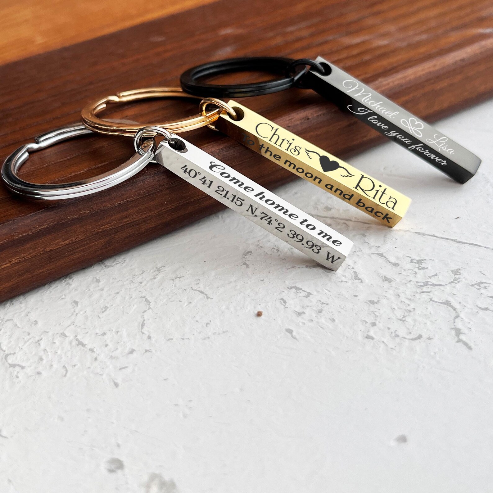 Personalized Location Coordinates 3D Keychain, Engraved Custom Keyring ...