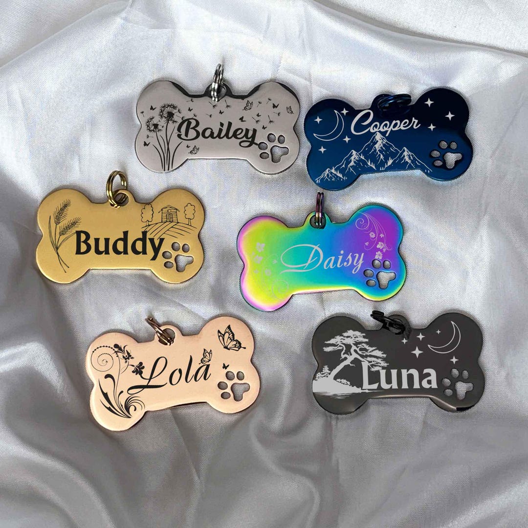 Rainbow Stainless Steel Dog Tag, Bone Dog Tag, Custom ID Tag ...