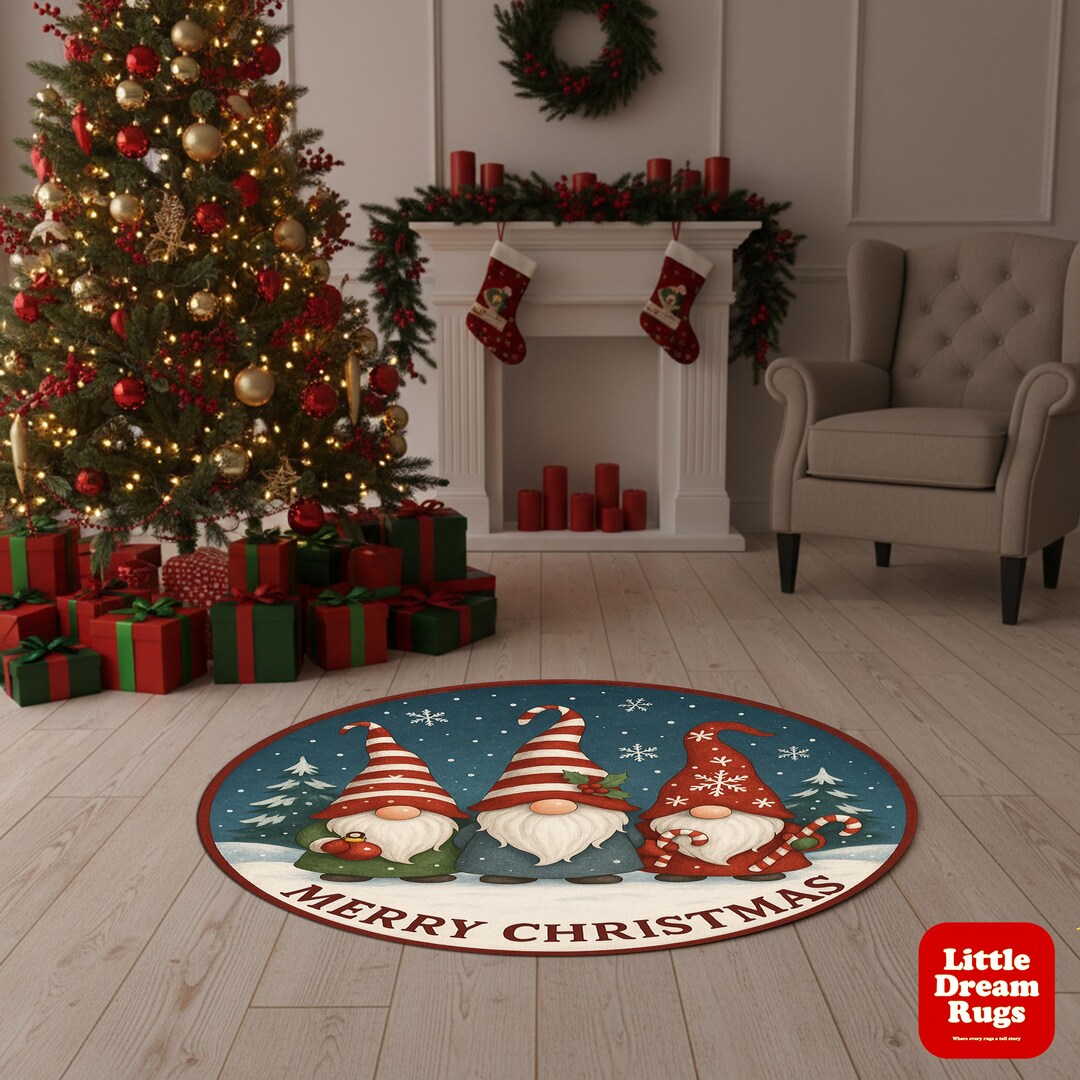 Christmas Gnome Area Rug: Holiday Santa Elves Snow Scene Carpet - Etsy
