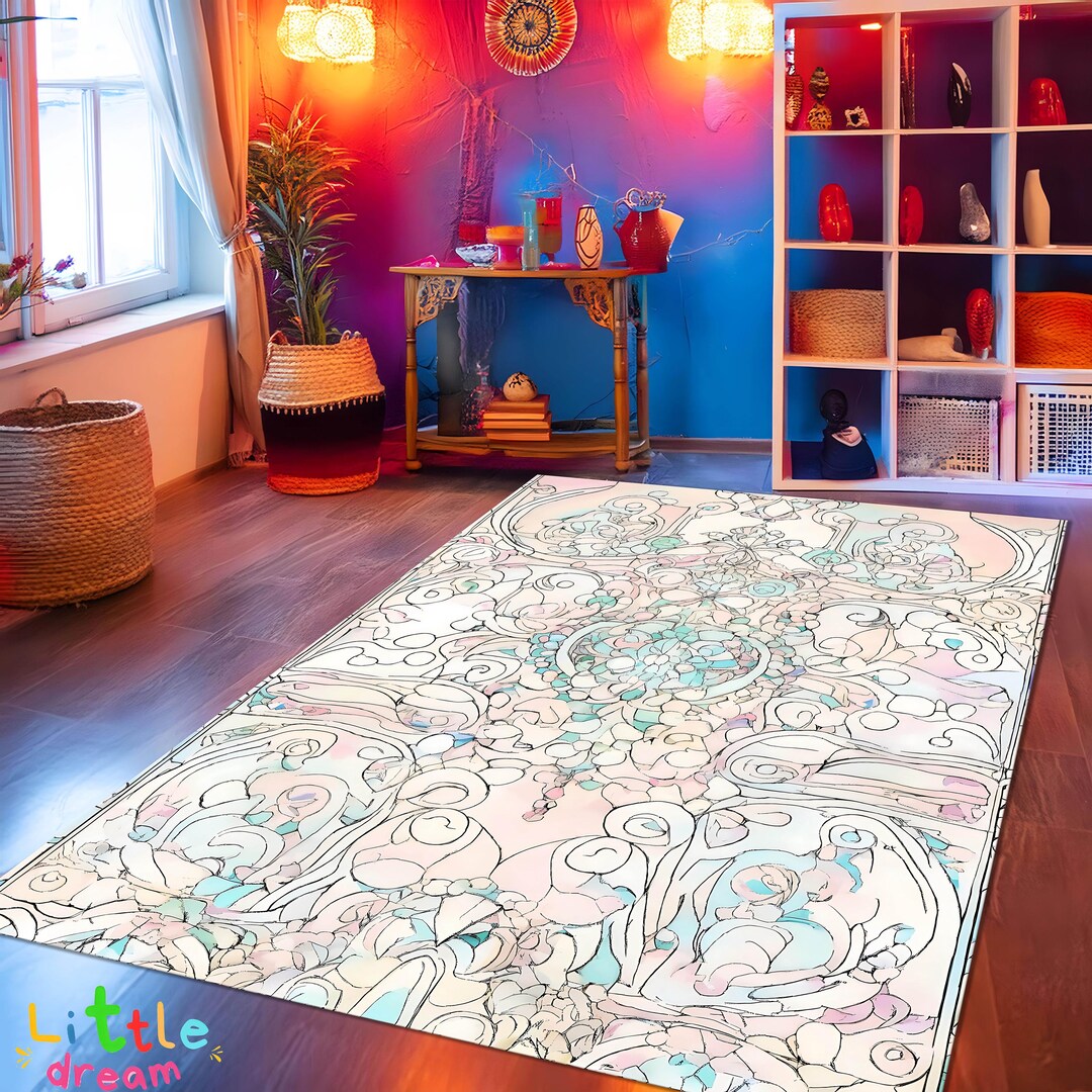 Artistic Abstract Flow Rug, Watercolor Effect Rug, Delicate Abstract ...