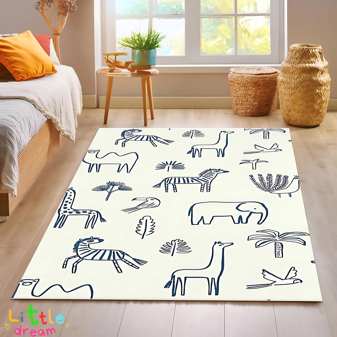 Minimalist Safari Animal Rug, Line Art Africa Carpet, Modern Kids Decor ...