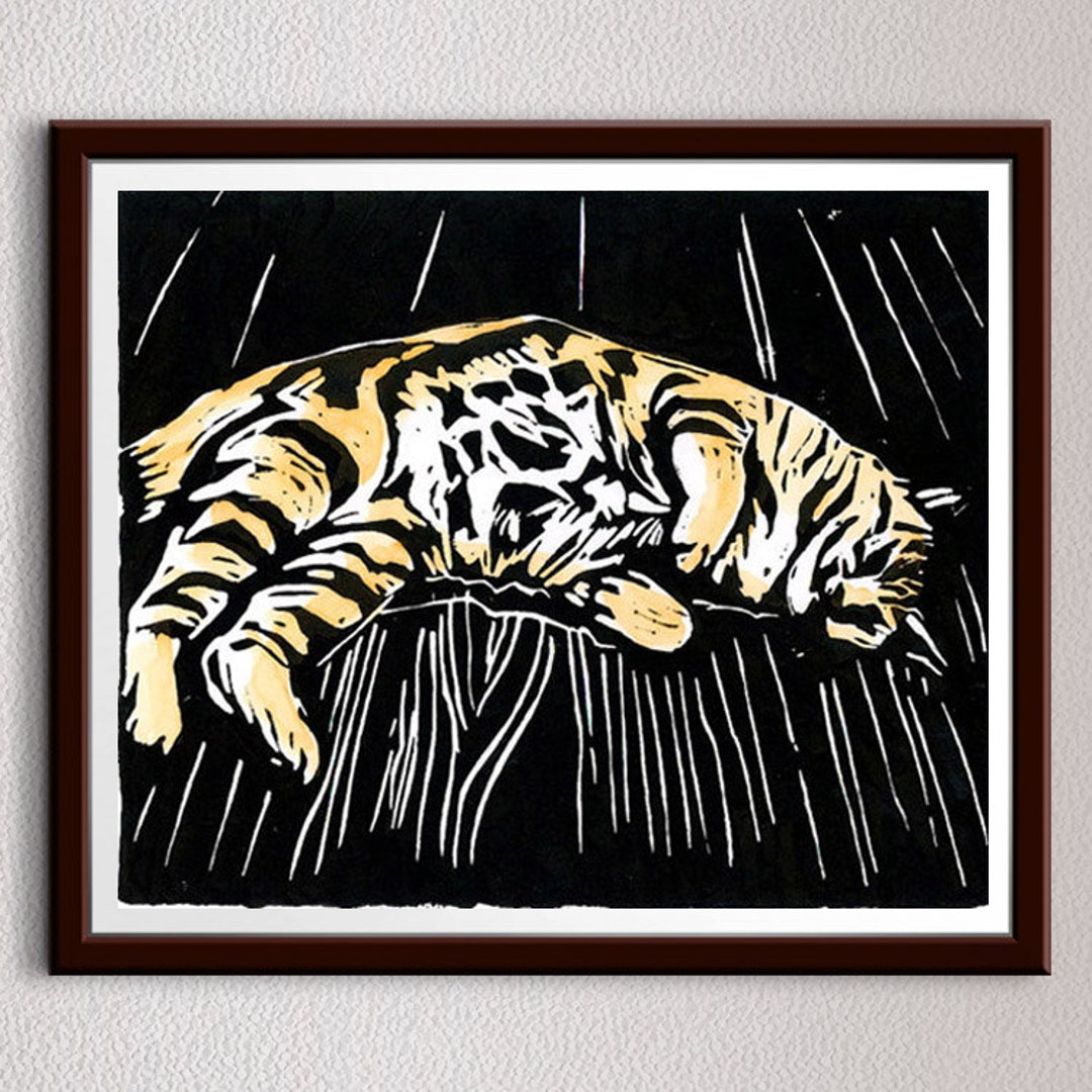 Cat, Linocut Print, Block Print, Linoleum Print, Relief Art Print, Wall ...