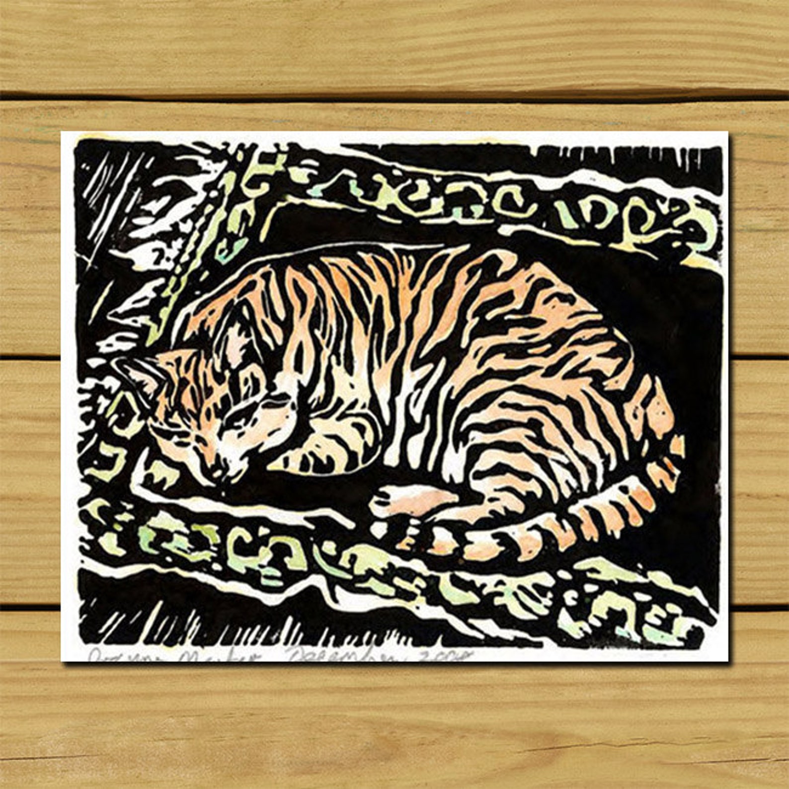 Cat Linocut Print Block Print Relief Art Print Linoleum - Etsy