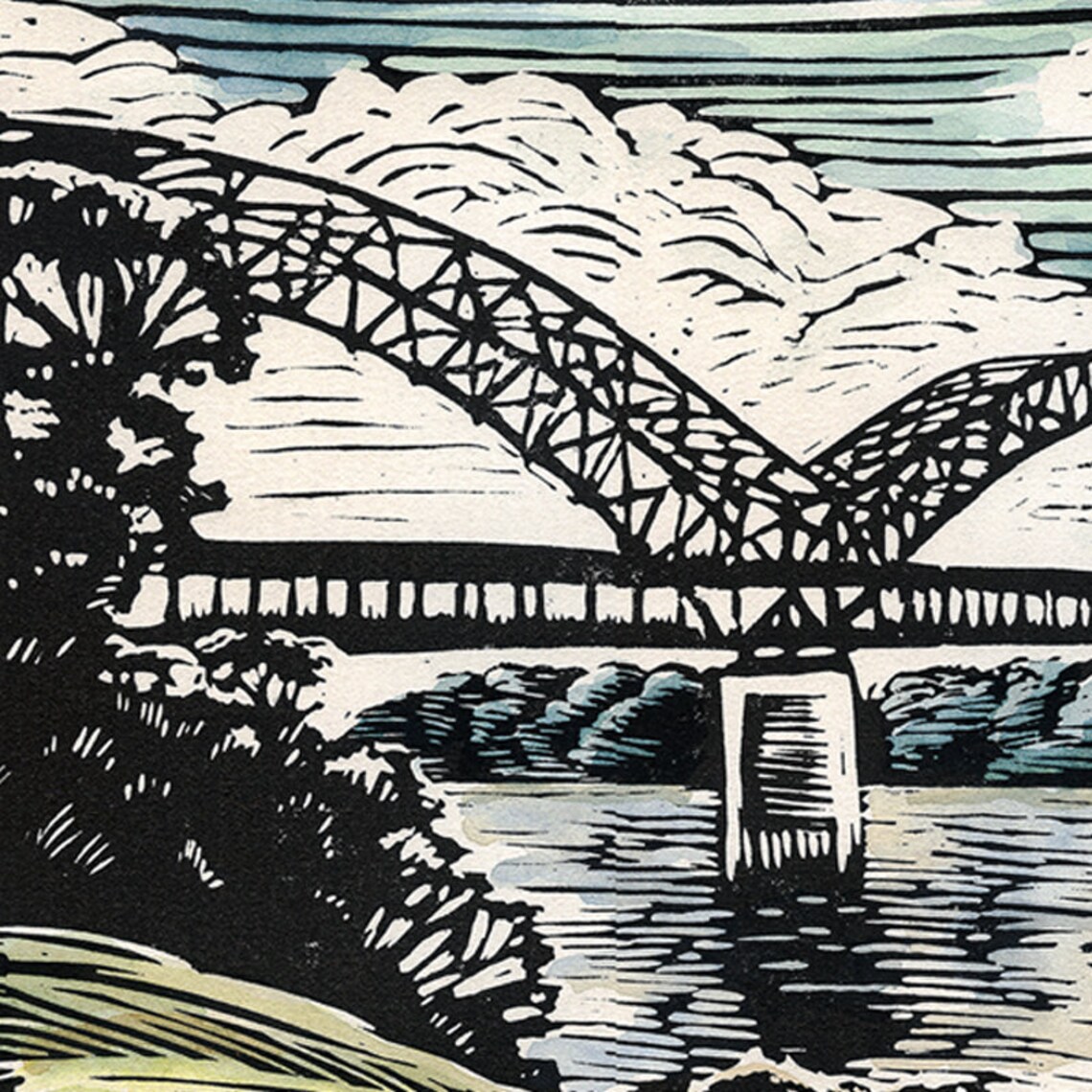 Bridge Wall Art Linocut Print Block Print Relief Print - Etsy