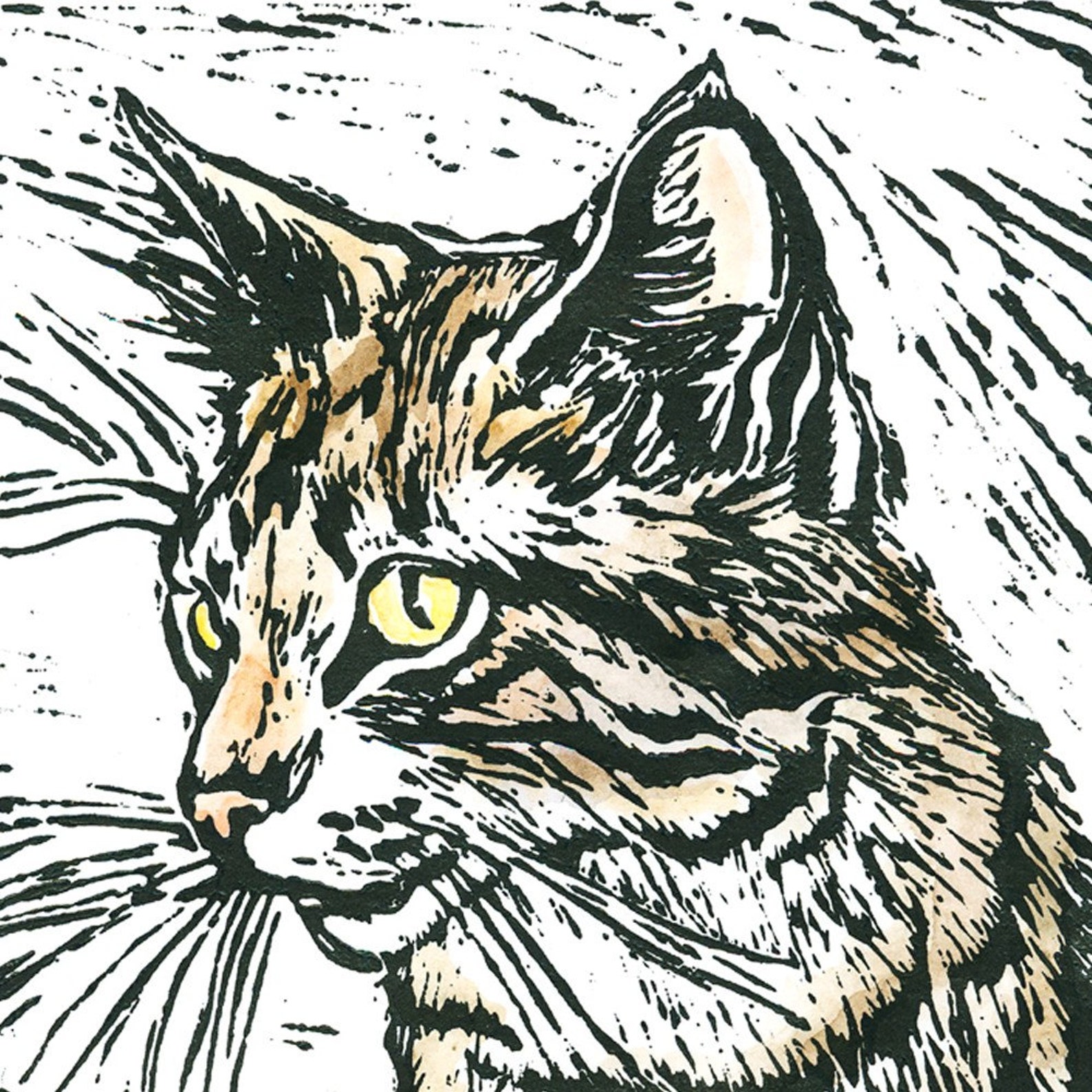 Cat, Linocut Print, Block Print, Relief Art Print, Lino Cut Print ...
