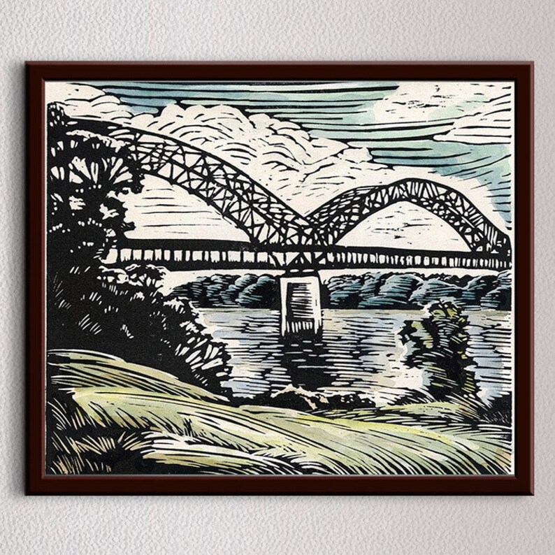 Bridge, Wall Art, Linocut Print, Block Print, Relief Print, Lino Cut ...