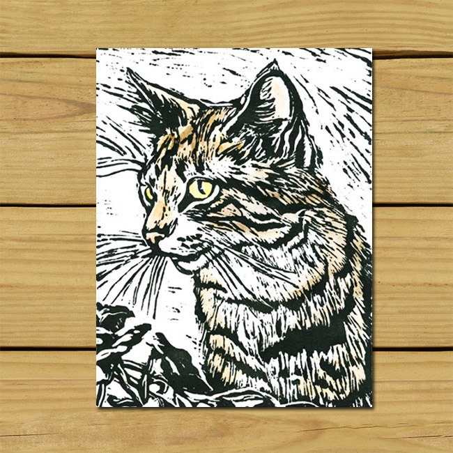 Cat Linocut Print Block Print Relief Art Print Lino Cut - Etsy