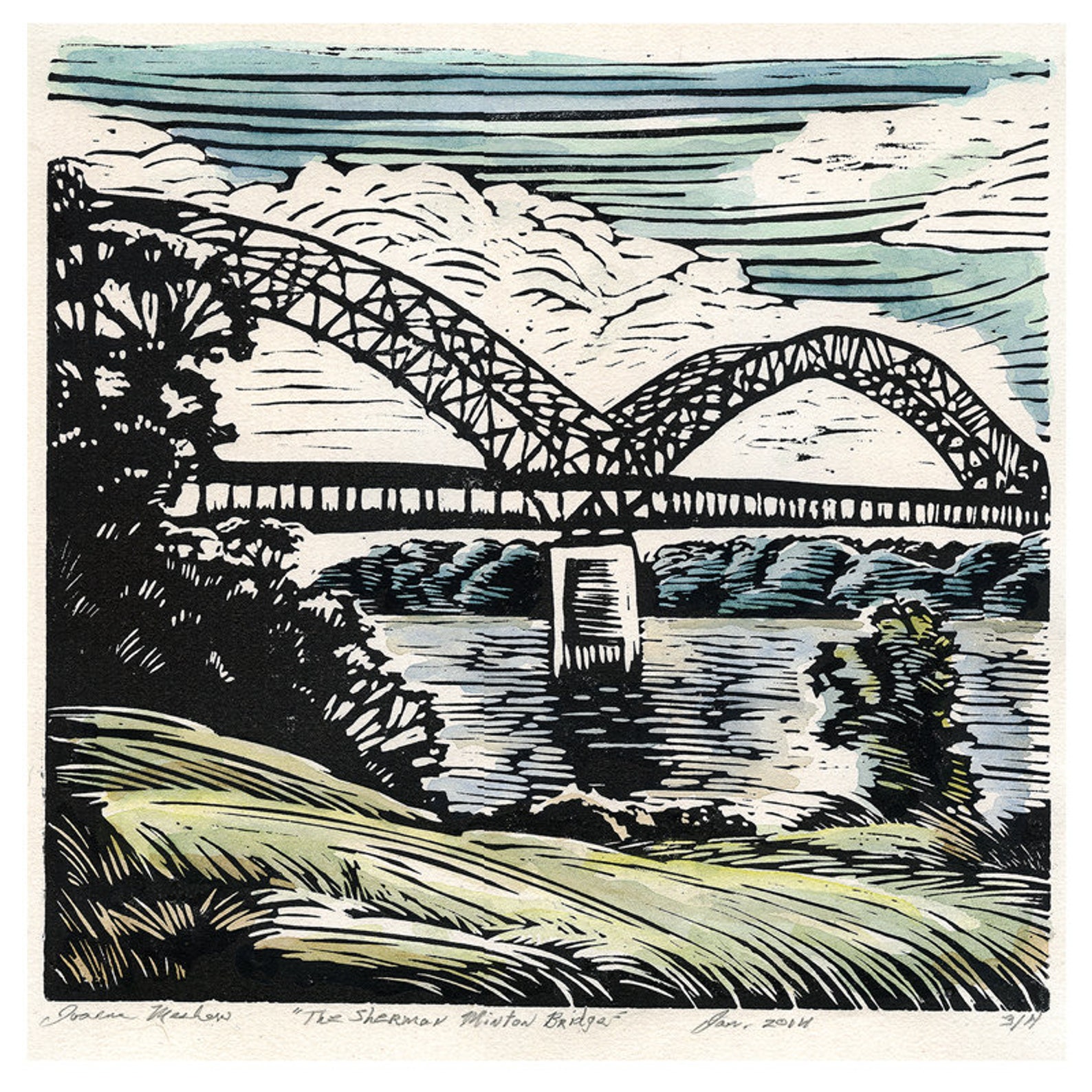 Bridge, Wall Art, Linocut Print, Block Print, Relief Print, Lino Cut ...