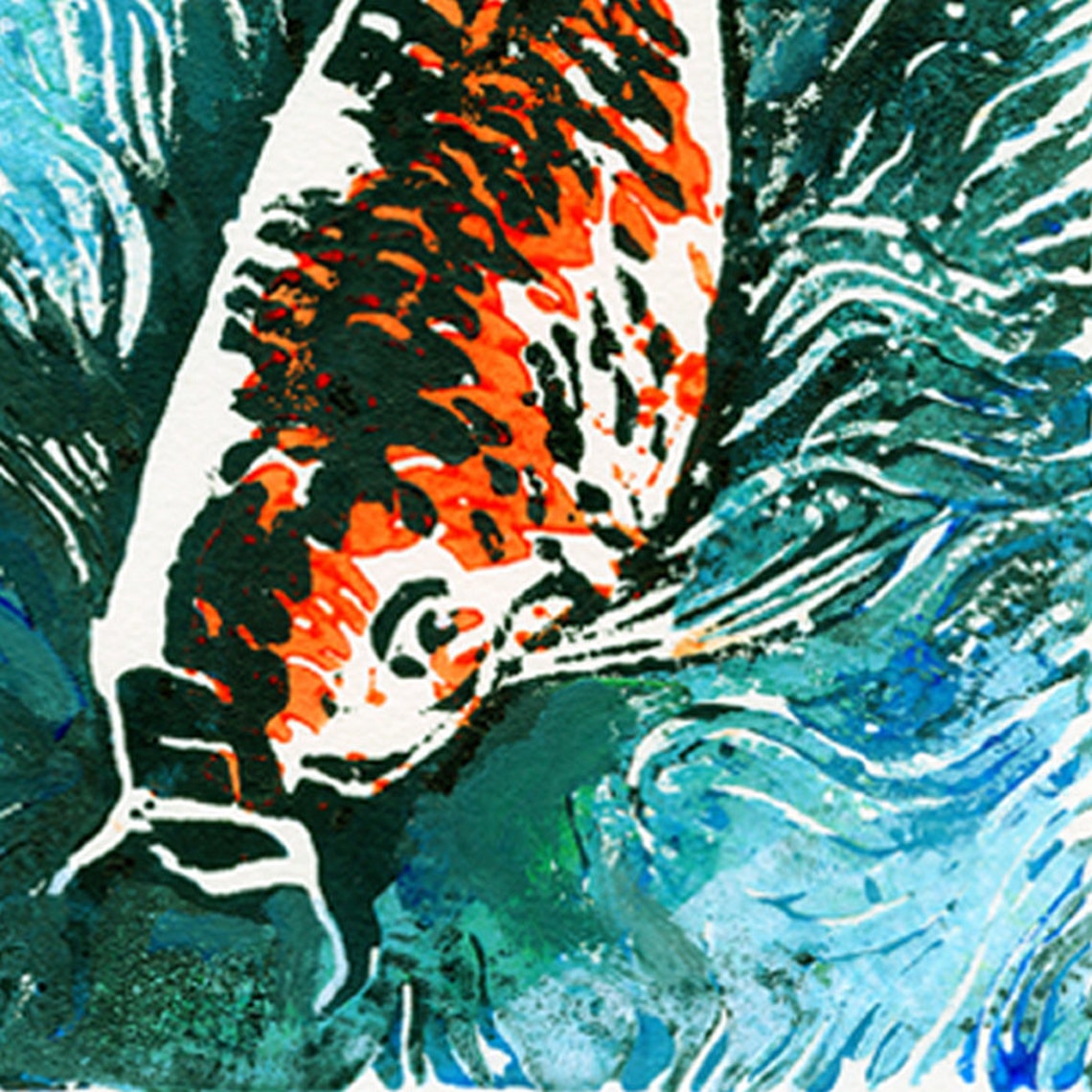 Koi Fish Wall Art Linocut Print Block Print Relief Art | Etsy