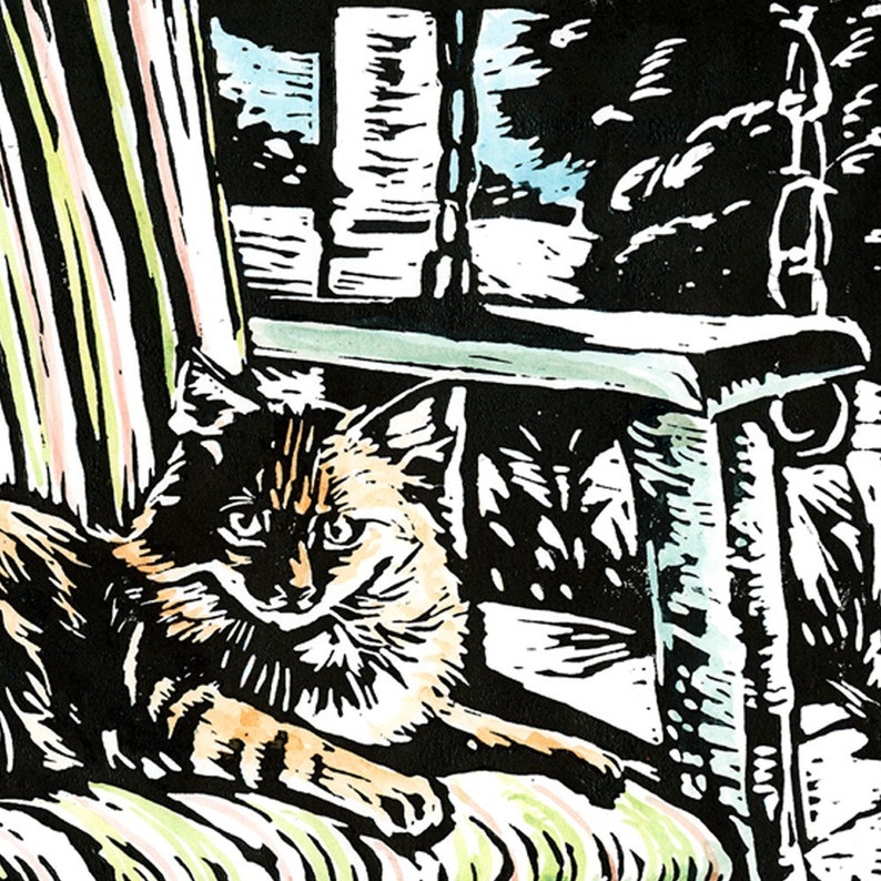 Cat Linocut Print Block Print Gift Lino Cut Print Relief - Etsy