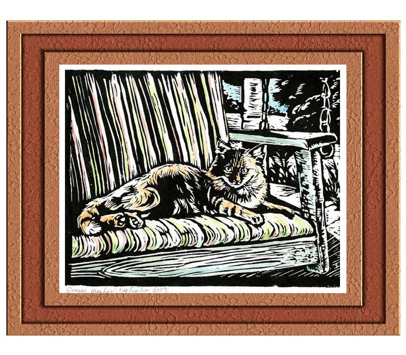 Cat Linocut Print Block Print Gift Lino Cut Print Relief - Etsy