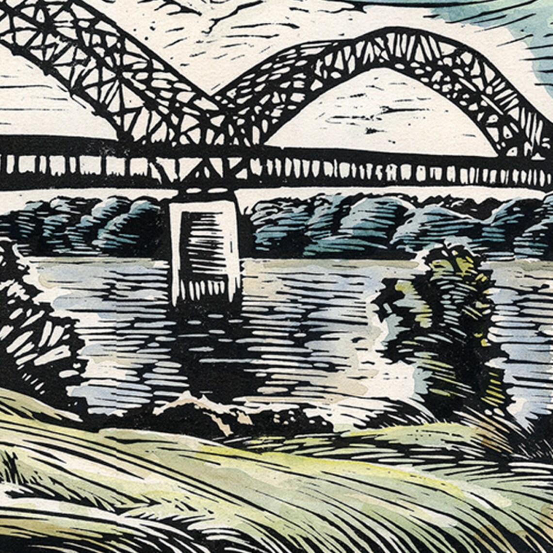 Bridge Wall Art Linocut Print Block Print Relief Print - Etsy