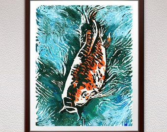 The Japanese Catfish / Linoleum Block Print Hand Carved Asian - Etsy