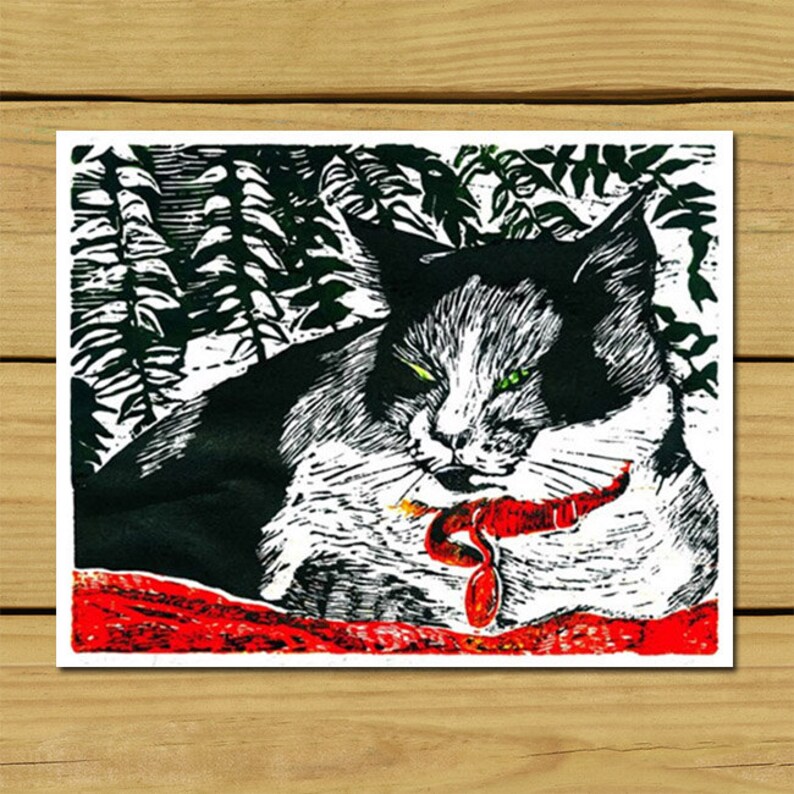 Cat Linocut Print Block Print Relief Art Print Gift Lino - Etsy